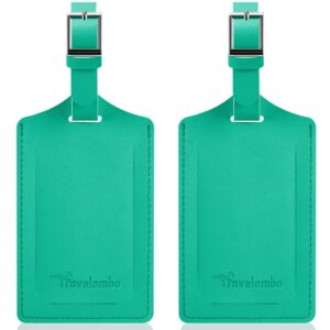 travelambo luggage tags for suitcases faux leather privacy protection 2 pack bag tags travel accessories essential, blooming green