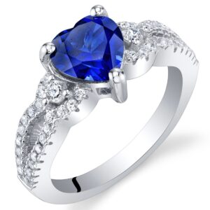 peora created blue sapphire heart soulmate ring 925 sterling silver, 1.75 carats heart shape 7mm, size 6