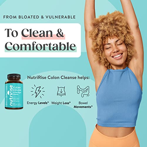 NutriRise 15 Day Quick Colon Cleanse for Gut Health - Digestive Support with Probiotics & Fiber for Constipation, Regularity & Bloating, Sugar & Gluten Free