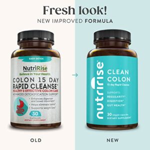 NutriRise 15 Day Quick Colon Cleanse for Gut Health - Digestive Support with Probiotics & Fiber for Constipation, Regularity & Bloating, Sugar & Gluten Free