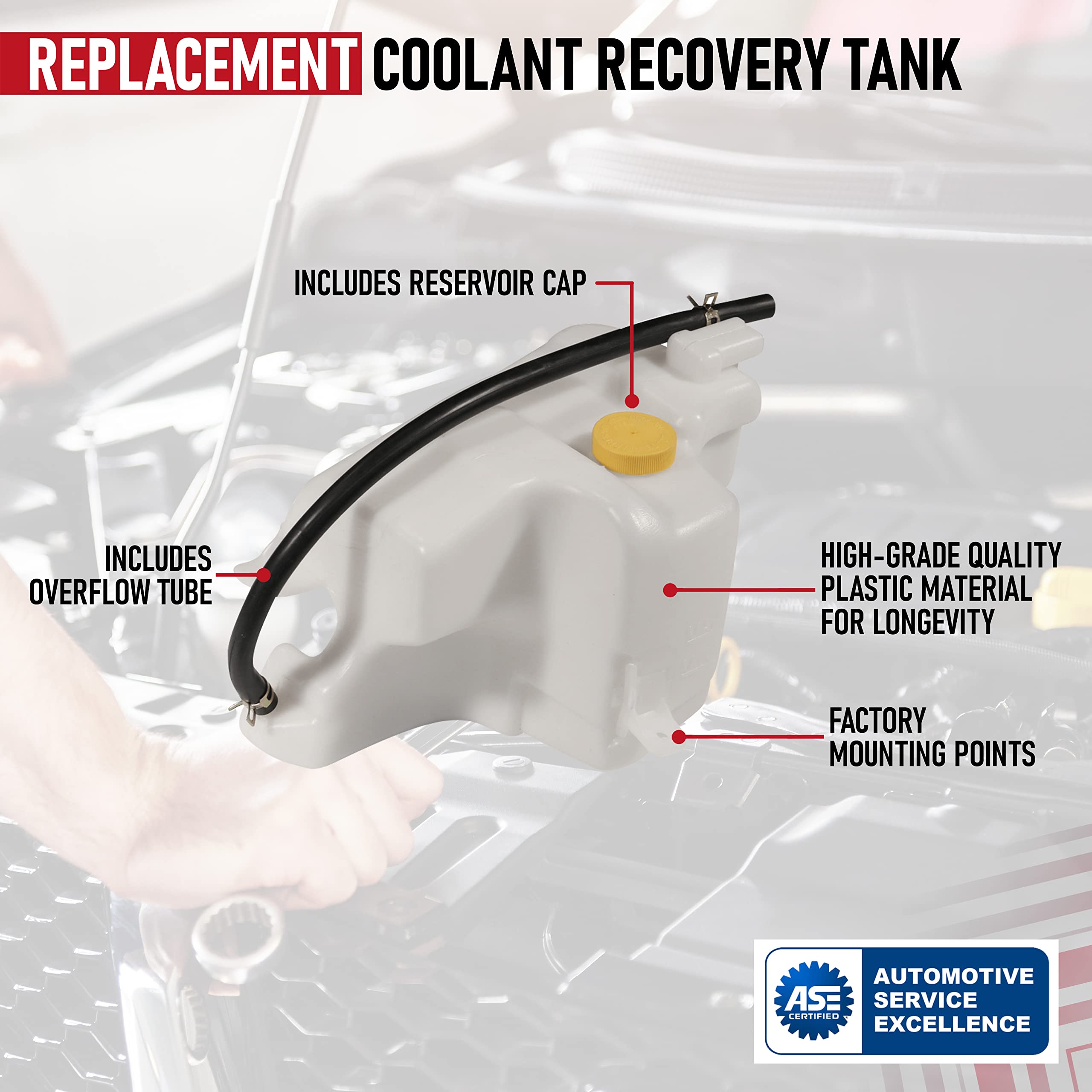 Coolant Reservoir Tank with Overflow Tube - Replaces 21710 -8J000, NI3014105, 603-614 - Compatible with Nissan Vehicles - 2002 - 2006 Altima 2.5L and 3.5 V6, 02 - 08 Maxima 3.5L V6 - Recovery