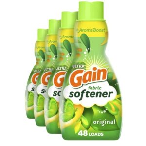 gain laundry fabric softener liquid, original scent, 41 fl oz, 48 loads, he compatible, pack of 4, (packaging may vary)