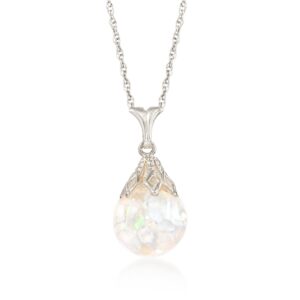 ross-simons floating opal pendant necklace in 14kt white gold. 18 inches