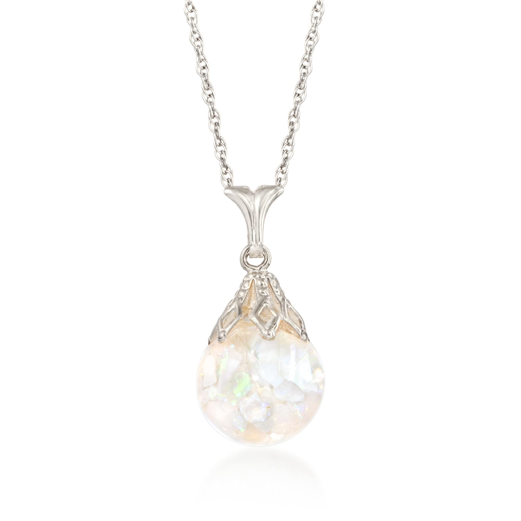 Ross-Simons Floating Opal Pendant Necklace in 14kt White Gold. 18 inches