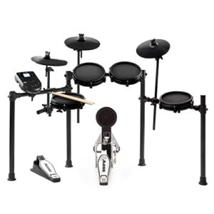 alesis nitro mesh kit - electronic drum set with quiet mesh pads, usb midi, kick pedal and rubber kick drum, 40 kits, 385 sounds, drum lessons