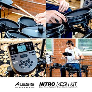 Alesis Nitro Mesh Kit - Electronic Drum Set with Quiet Mesh Pads, USB MIDI, Kick Pedal and Rubber Kick Drum, 40 Kits, 385 Sounds, Drum Lessons