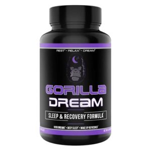 gorilla dream sleep supplement (120 capsules) - nootropic infused comprehensive sleep & recovery supplement - gaba, melatonin, valerian root, magnesium, l-theanine, sensoril, ashwagandha & more