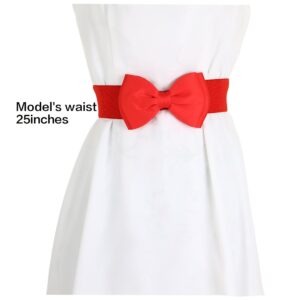 Allegra K Women Press Studs Closure Bowknot Elastic Waist Belt White+Red