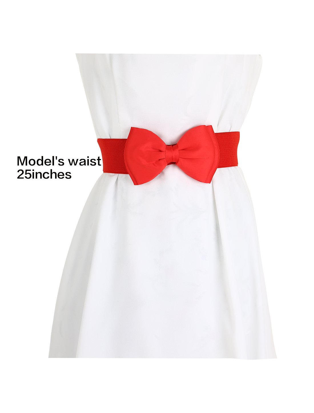 Allegra K Women Press Studs Closure Bowknot Elastic Waist Belt White+Red