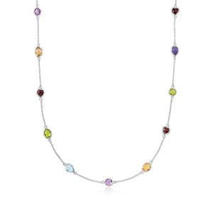 ross-simons 13.30 ct. t.w. multi-gemstone station necklace in sterling silver. 30 inches