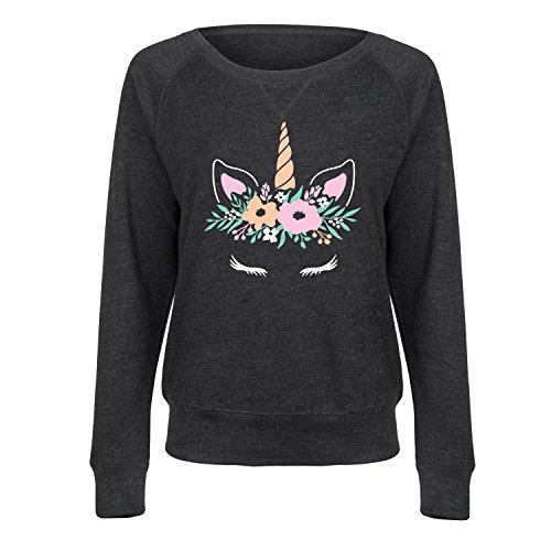 Instant Message - Unicorn Face - Ladies Lightweight French Terry Pullover - Size Medium Heather Charcoal