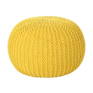 christopher knight home belle knitted cotton pouf, yellow