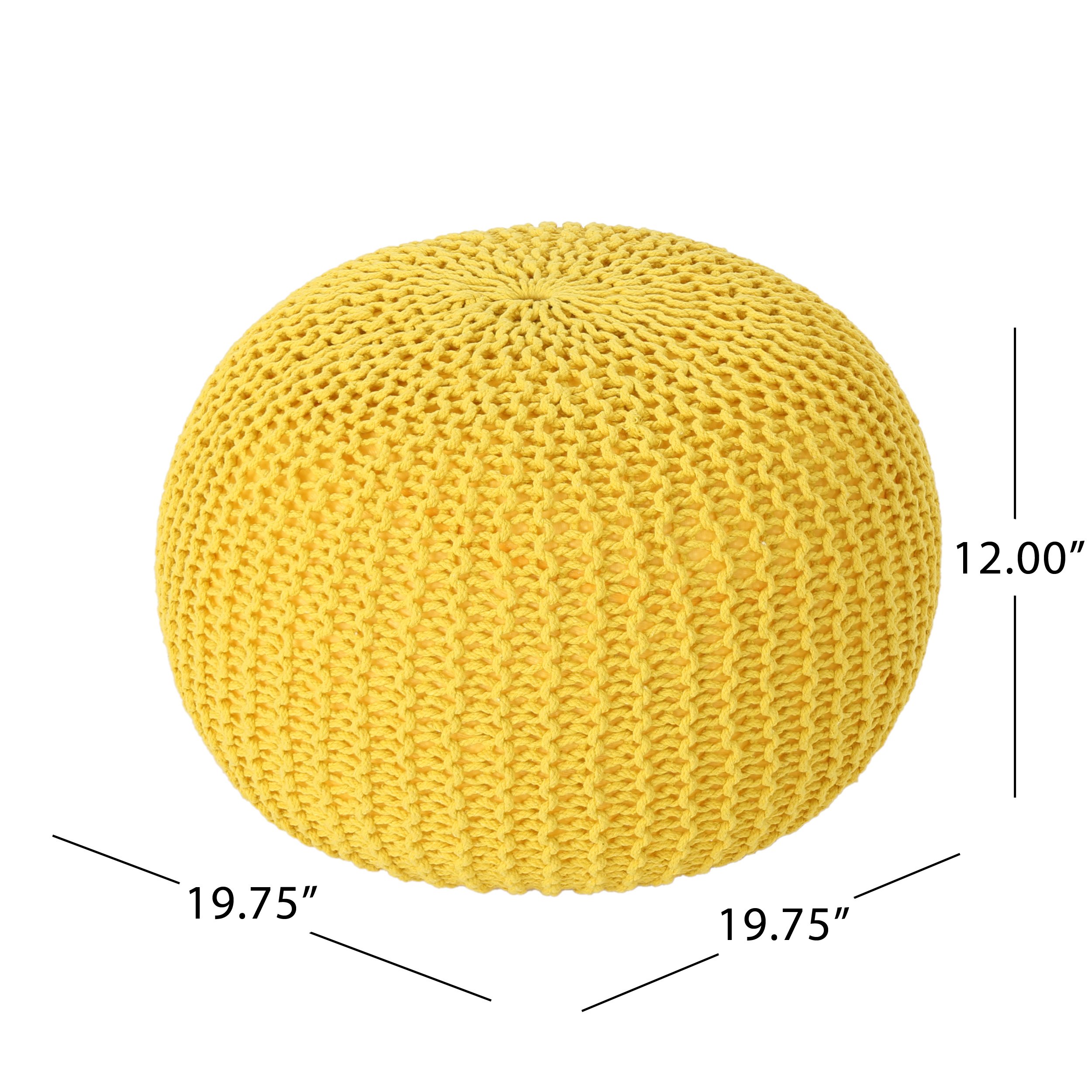 Christopher Knight Home Belle Knitted Cotton Pouf, Yellow