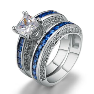 european style amethyst two pieces cubic zirconia wedding engagement band couple rings (blue, 5)