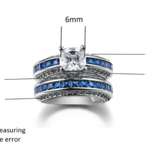 European Style Amethyst Two Pieces Cubic Zirconia Wedding Engagement Band Couple Rings (Blue, 5)