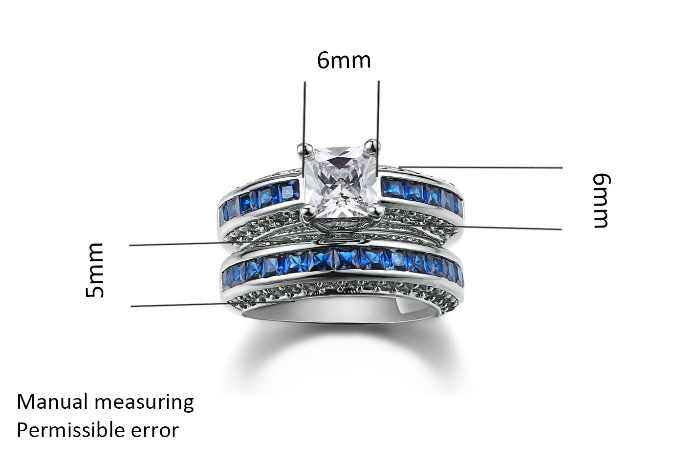 European Style Amethyst Two Pieces Cubic Zirconia Wedding Engagement Band Couple Rings (Blue, 5)