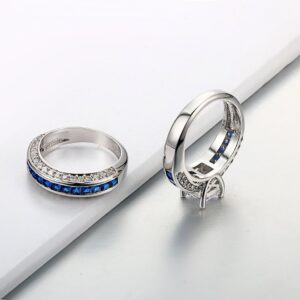 European Style Amethyst Two Pieces Cubic Zirconia Wedding Engagement Band Couple Rings (Blue, 5)