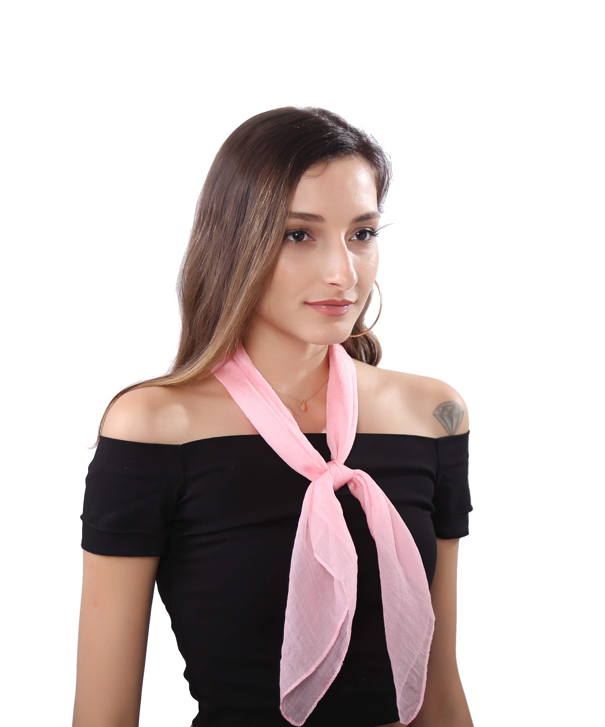 MissShorthair 50s Chiffon Scarf Sheer Square Neck Head Scarf for Women