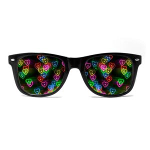 glofx ultimate heart diffraction glasses - 3d rainbow hearts effect with black frames - great festival, concert, and rave accessory