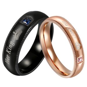 OIDEA His Queen Stainless Steel CZ Wedding Ring Bands Matching Sets for Couples Valentines Day Promise Gifts,Size 5