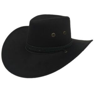 sandy ting men's outback faux felt wide brim western cowboy hat (black)