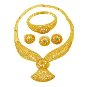 gold jewelry set dubai african jewelry sets for women 24 k hollow golden luxury necklace earrings bracelet ring set for lady wife mother