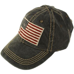 epoch unisex washed cotton vintage usa flag low profile summer baseball cap hat black (black)