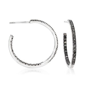 ross-simons 1.20 ct. t.w. black spinel inside-outside hoop earrings in sterling silver