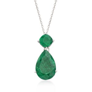 ross-simons 11.90 ct. t.w. emerald pendant necklace in sterling silver. 18 inches