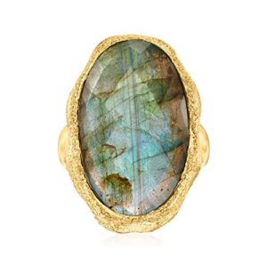 ross-simons oval labradorite textured and polished ring in 18kt gold over sterling. size 8