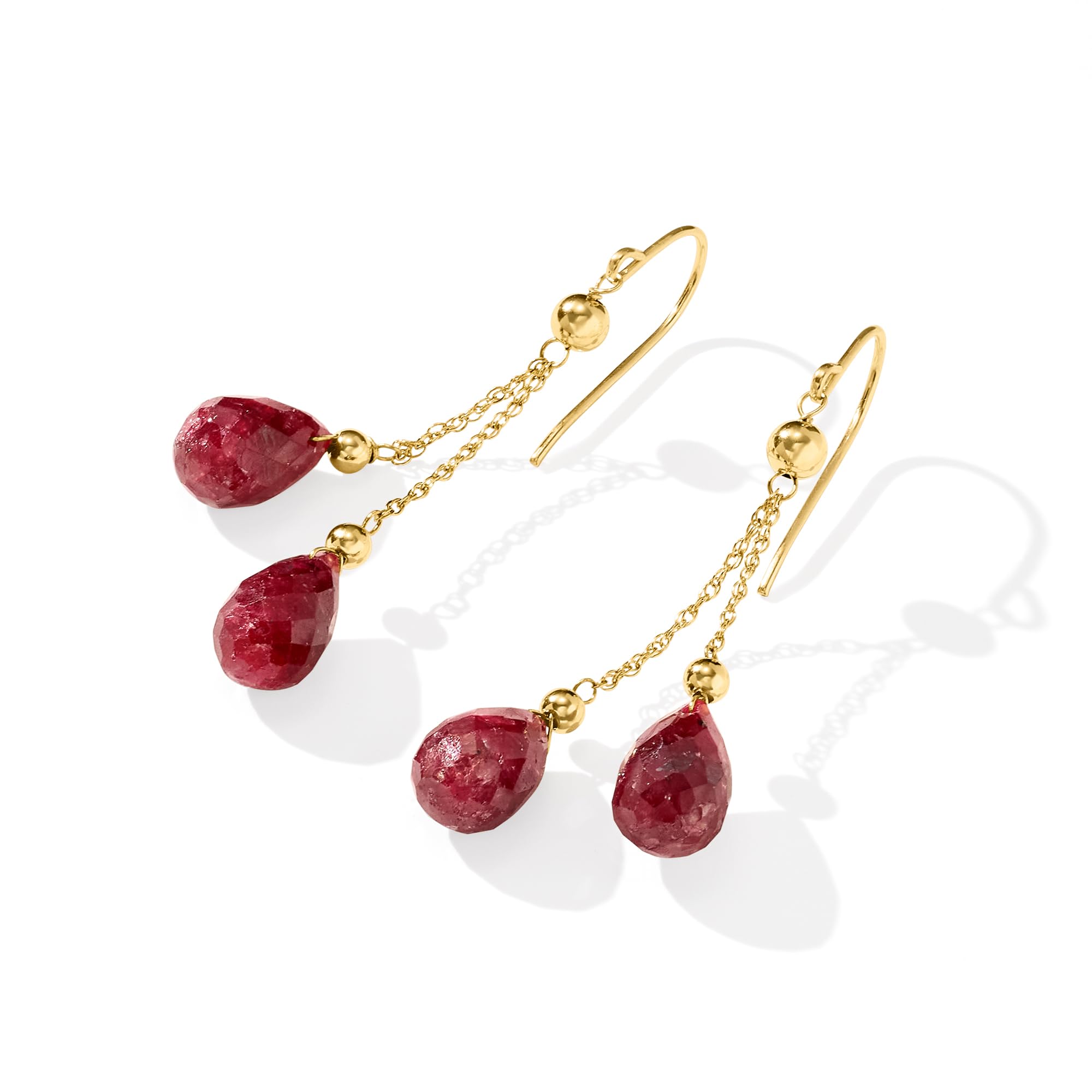 Ross-Simons 15.00 ct. t.w. Ruby and Bead Double Drop Earrings in 14kt Yellow Gold