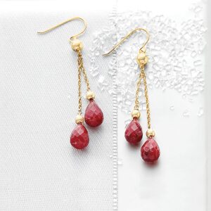 Ross-Simons 15.00 ct. t.w. Ruby and Bead Double Drop Earrings in 14kt Yellow Gold