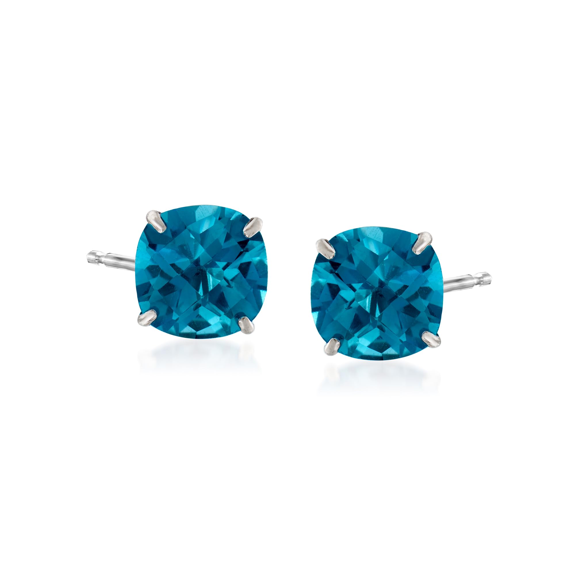 Ross-Simons 6.00 ct. t.w. London Blue Topaz Stud Earrings in 14kt White Gold