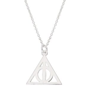 harry potter jewelry for women, sterling silver deathly hallows pendant necklace, 18" chain