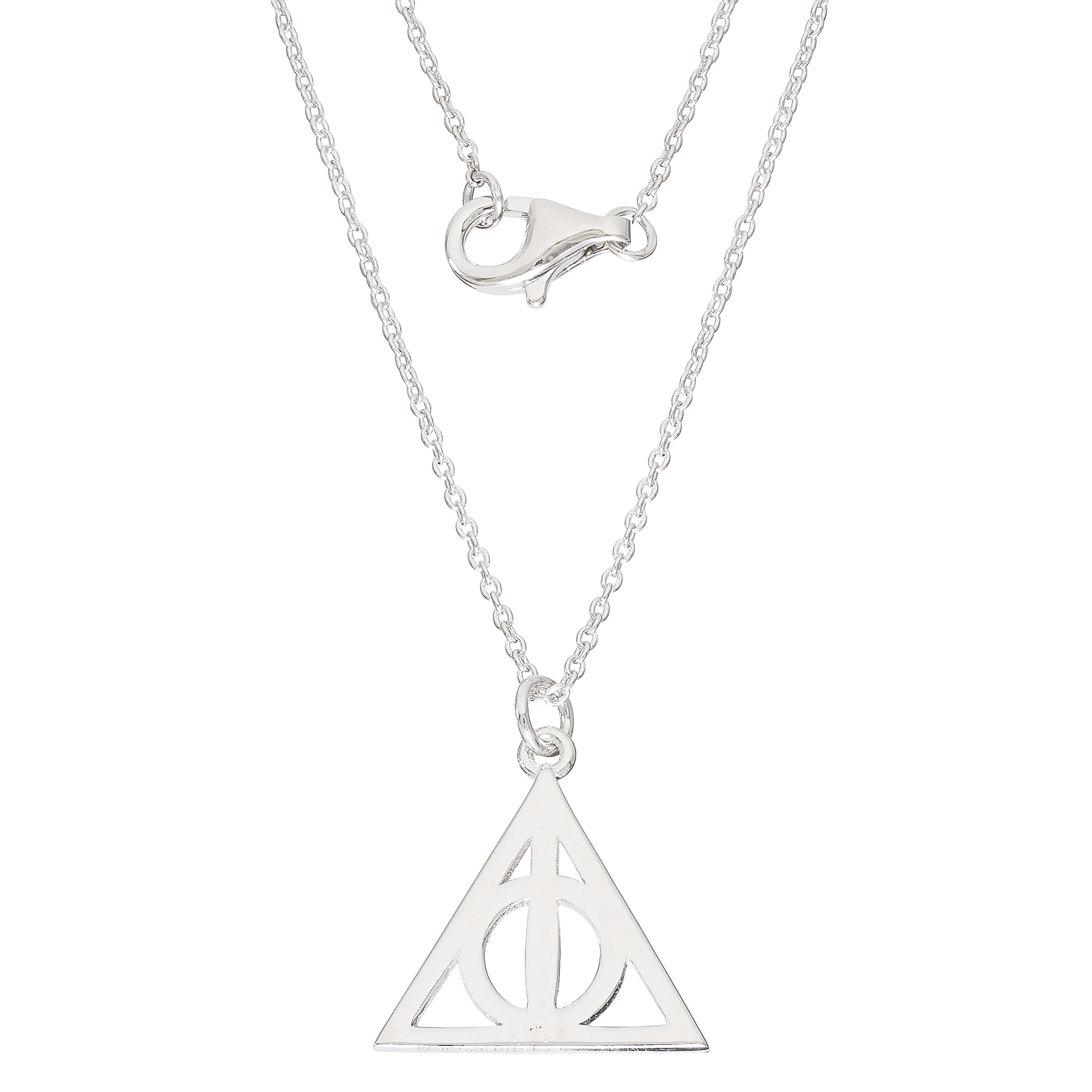 Harry Potter Jewelry for Women, Sterling Silver Deathly Hallows Pendant Necklace, 18" Chain