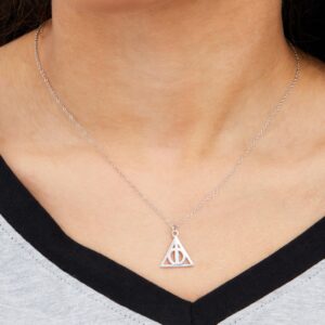 Harry Potter Jewelry for Women, Sterling Silver Deathly Hallows Pendant Necklace, 18" Chain