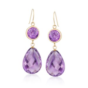 ross-simons 19.00 ct. t.w. amethyst drop earrings in 14kt yellow gold