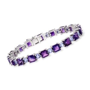 ross-simons 17.00 ct. t.w. amethyst and 3.90 ct. t.w. tanzanite bracelet in sterling silver. 7 inches