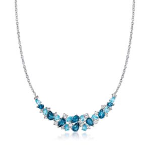 ross-simons 12.10 ct. t.w. london, swiss blue and white topaz collar necklace in sterling silver. 17 inches