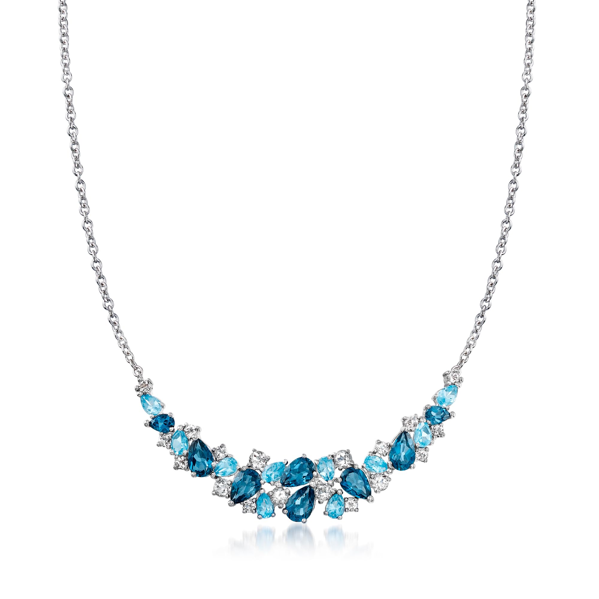 Ross-Simons 12.10 ct. t.w. London, Swiss Blue and White Topaz Collar Necklace in Sterling Silver. 17 inches