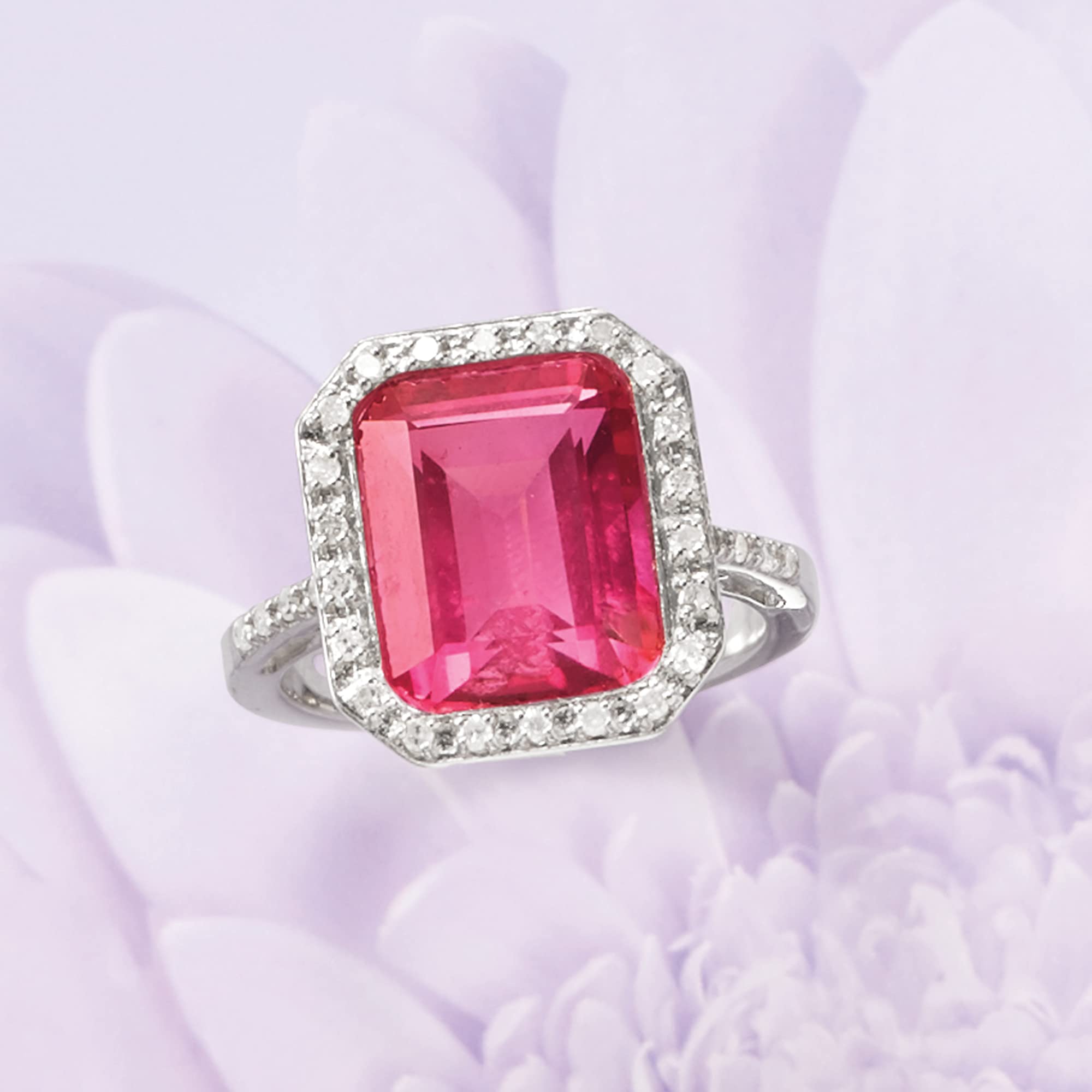 Ross-Simons 6.50 Carat Pink Topaz and .25 ct. t.w. Diamond Ring in Sterling Silver. Size 9