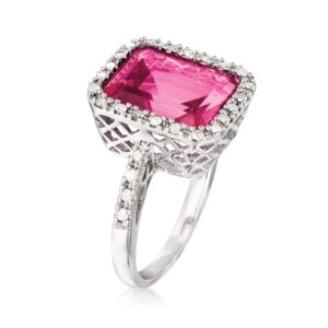 Ross-Simons 6.50 Carat Pink Topaz and .25 ct. t.w. Diamond Ring in Sterling Silver. Size 9