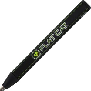 flat cat tak putter grip svelte 8726, slightly oversized rubber non-tapered golf grip, flat sides put the feeling of a square putter face in the palm of your hand, 12.2”l x 1.23”w, weighs 75g