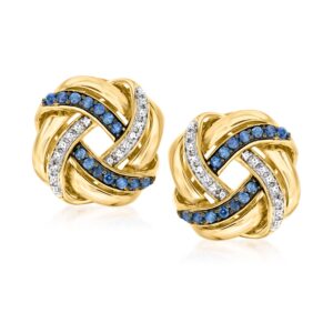 ross-simons 0.40 ct. t.w. sapphire and .10 ct. t.w. diamond love knot earrings in 18kt gold over sterling