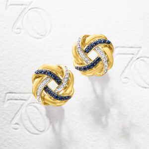 Ross-Simons 0.40 ct. t.w. Sapphire and .10 ct. t.w. Diamond Love Knot Earrings in 18kt Gold Over Sterling