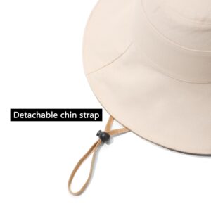 ASSQI Women's Sun Hats Summer Beach foldable Cotton Cap Wide Brim Chin Cord Beige