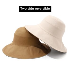 ASSQI Women's Sun Hats Summer Beach foldable Cotton Cap Wide Brim Chin Cord Beige