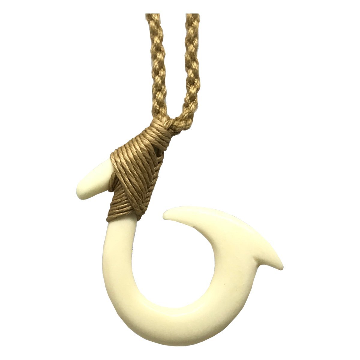 Hawaiian Jewelry Hand Carved Round Hawaii Fish Hook White Buffalo Bone Hawaii Necklace