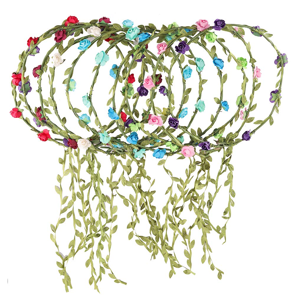 Rocutus 10pcs Bohemian Flower Crown Floral Wreath Garland Headbands for Women (10 Pieces)