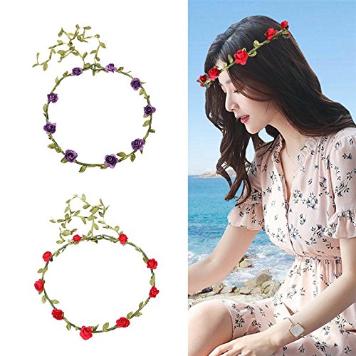 Rocutus 10pcs Bohemian Flower Crown Floral Wreath Garland Headbands for Women (10 Pieces)